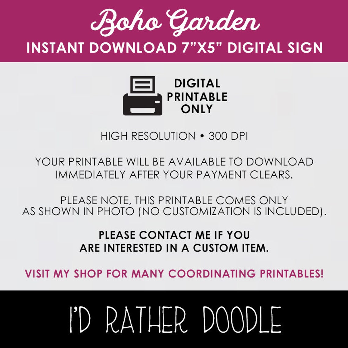 Open Bar 7"x5" Printable Sign - Boho Watercolor Flowers - Printable ...