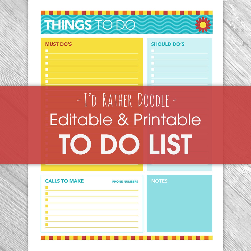 Printable Editable to Do List - Printable, Instant Download, Things to ...