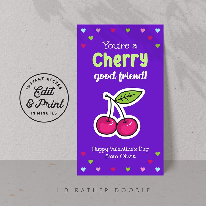 Editable Fruit Valentines 6 Piece Set - Berry Sweet Cherry Good Bananas ...