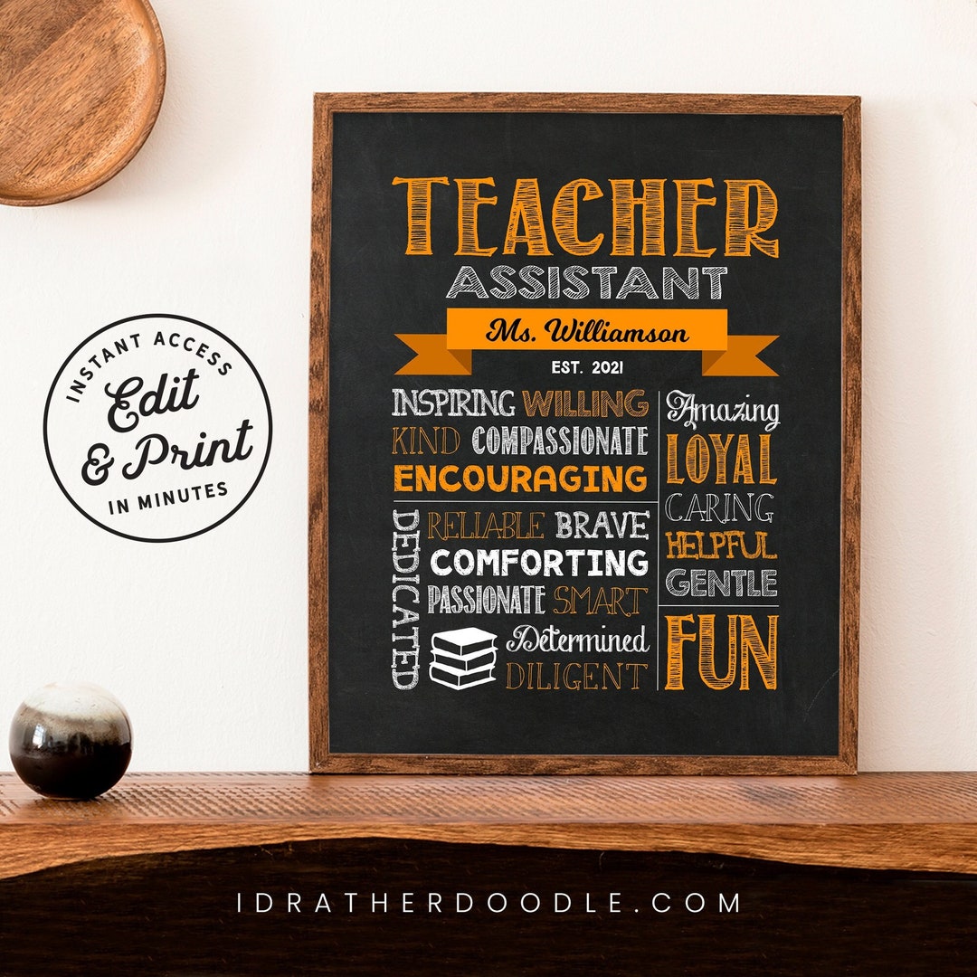 Editable Teacher Assistant Chalkboard Sign - Digital Printable ...