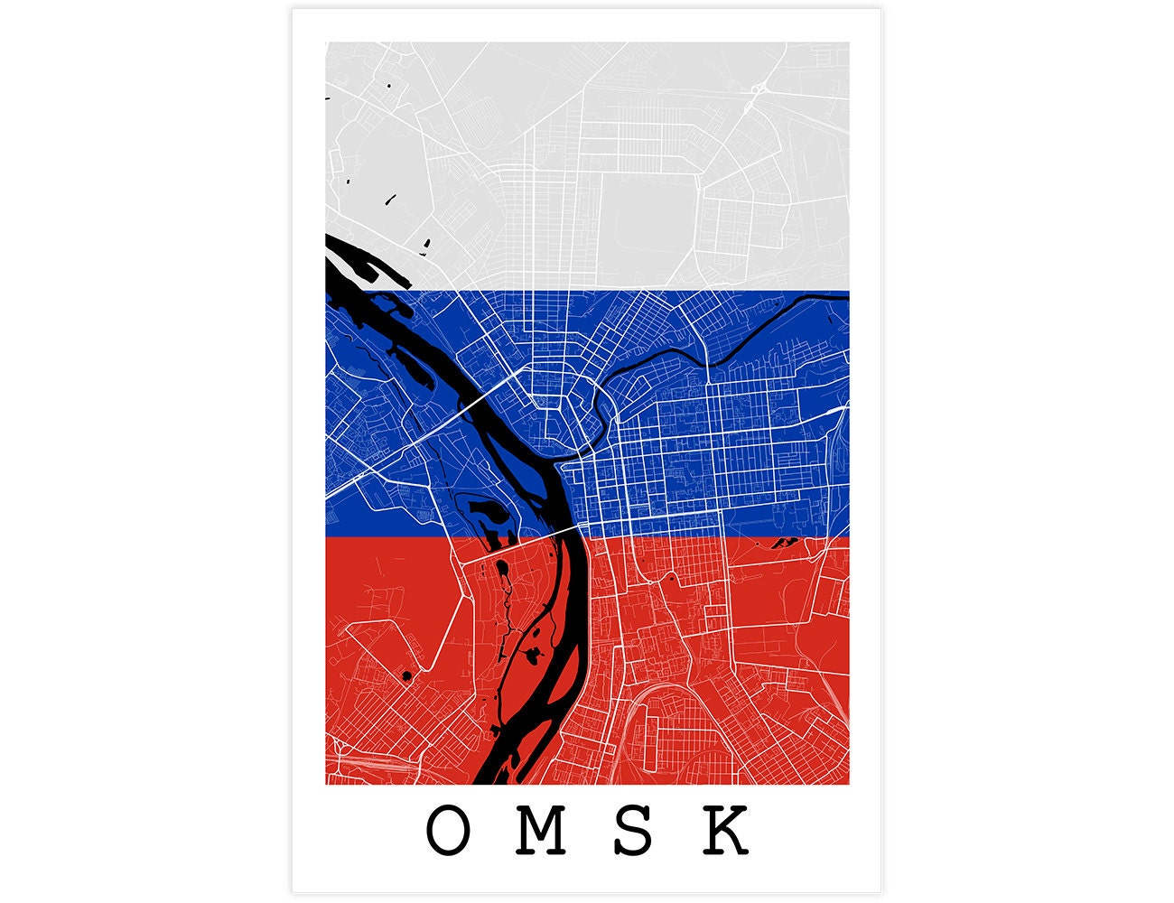 Omsk Street Map Omsk Russia Modern Art Print Russian Flag | Etsy