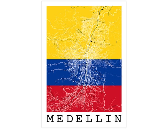 Medellin Street Map Medellin Colombia Modern Art Print with | Etsy