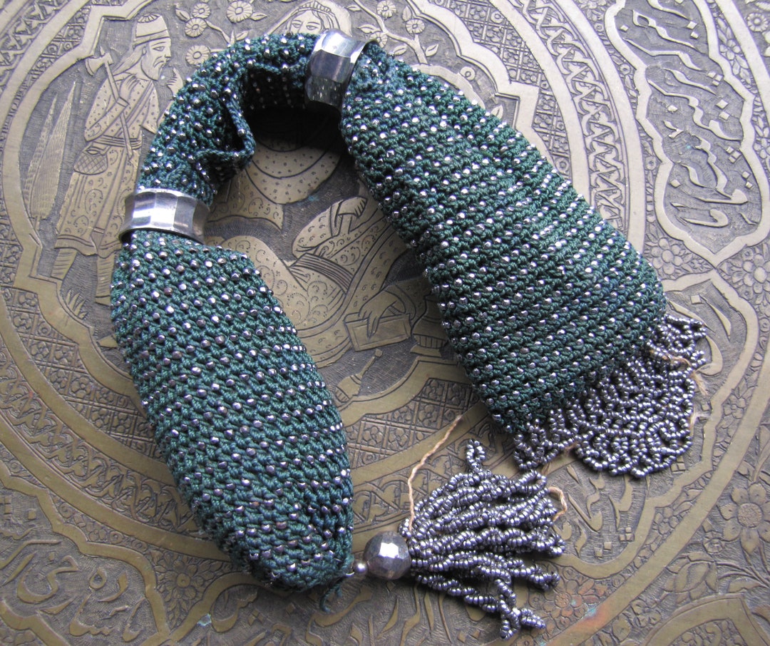 Antique Early Beaded Miser Purse Dark Green Crocheted Miser - Etsy