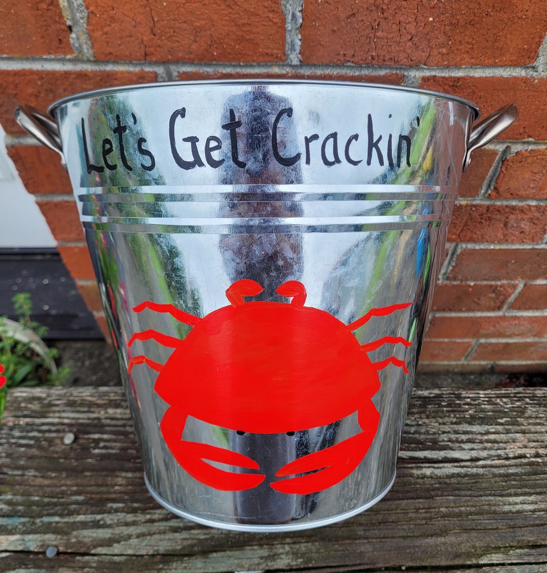 LARGE Let's Get Crackin Crab Bucket, Seafood Boil Bucket, Metal - Etsy