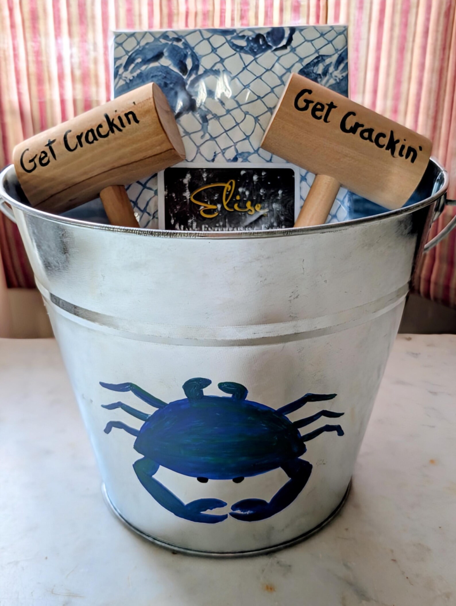 Blue Crab Bucket, 32 Napkins, 2 Crab Mallets - Etsy