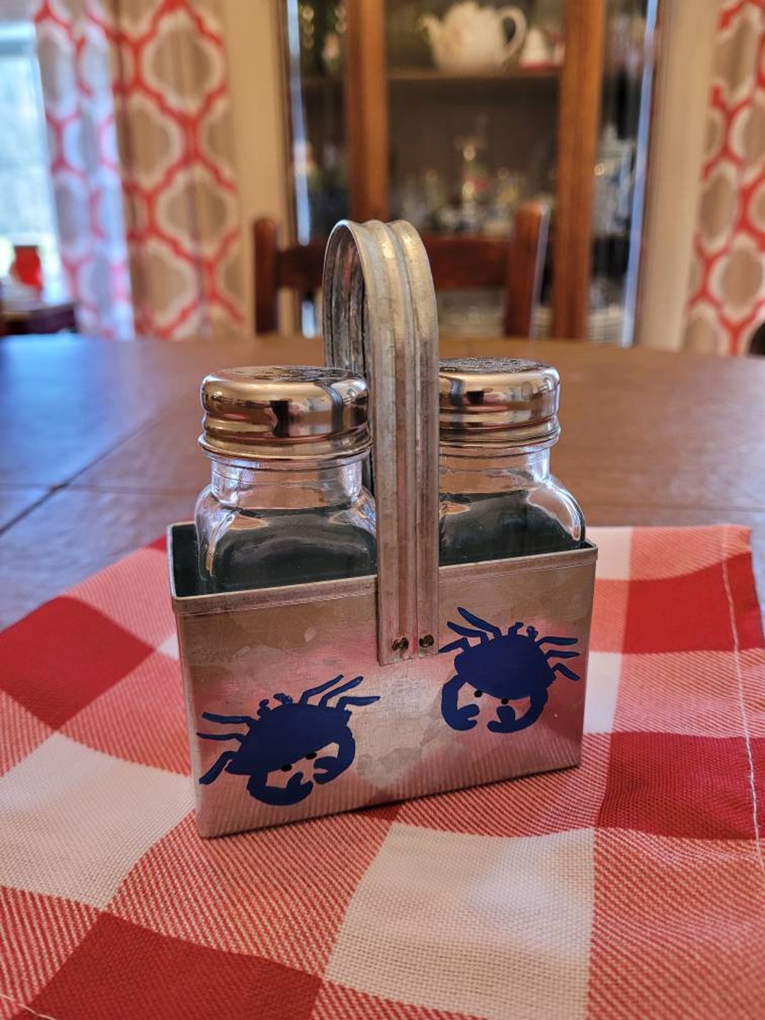 Farmhouse Blue Crab Salt and Pepper, 3 Piece Set. Metal and Glass - Etsy