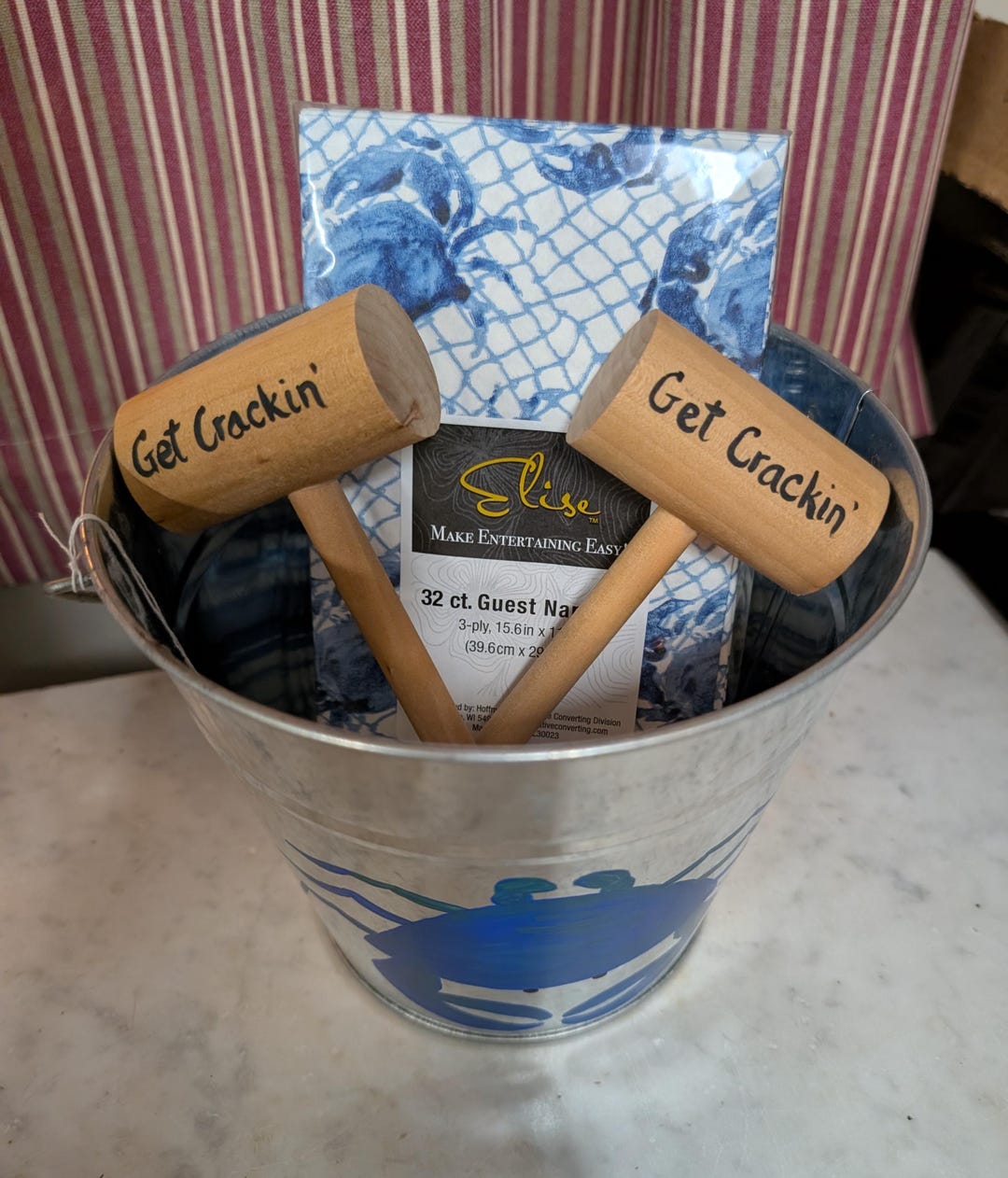 Blue Crab Bucket, 32 Napkins, 2 Crab Mallets - Etsy