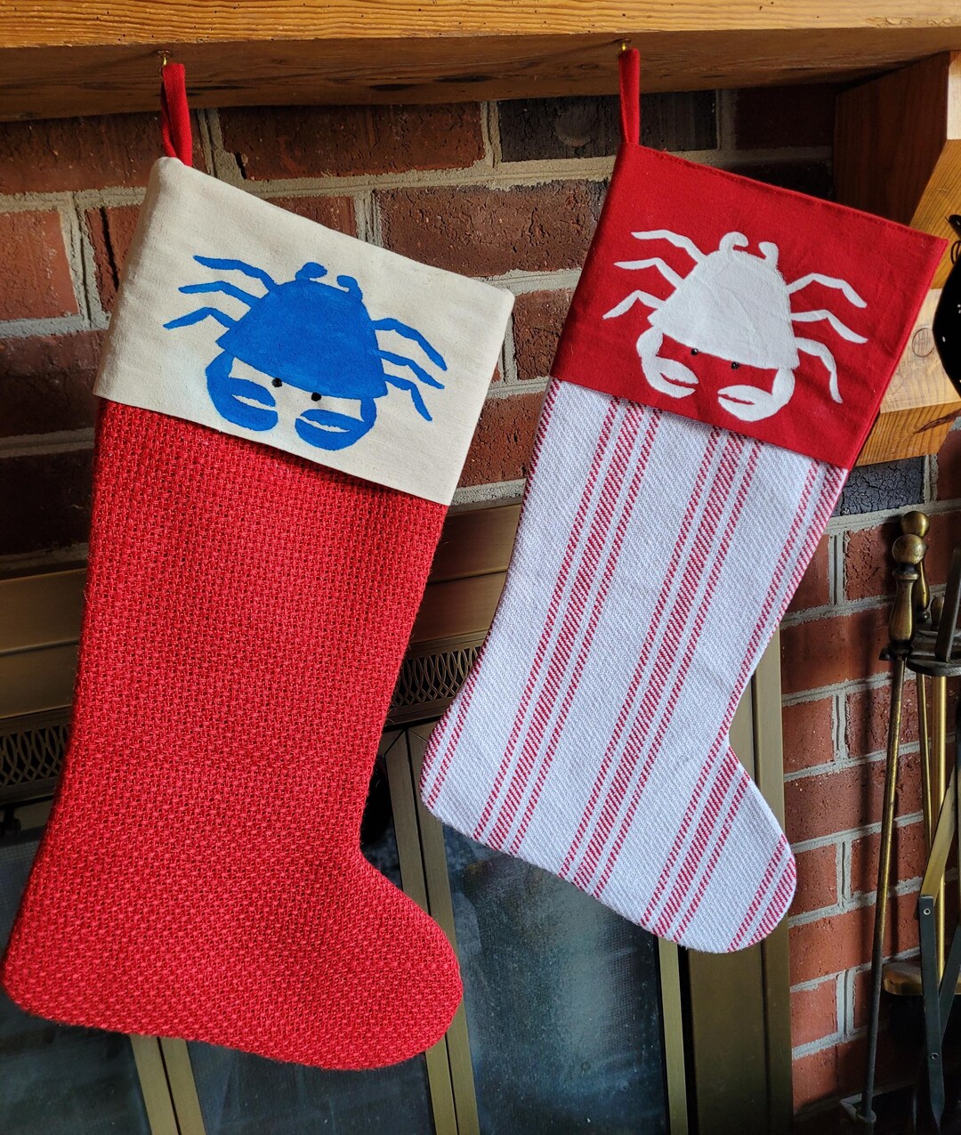 Christmas Coastal Stocking With Crab - Etsy