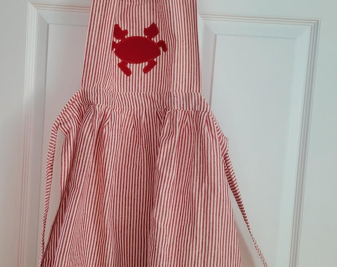 Red Striped Apron With Red Crab Appliqued on the Front, Adult Apron - Etsy