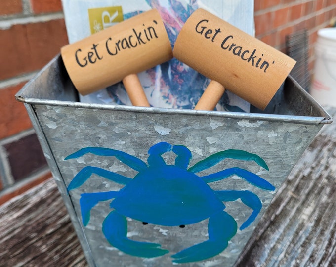 Blue Crab Square Galvanized Metal Bucket, Get Crackin' Mallets, 40 ...