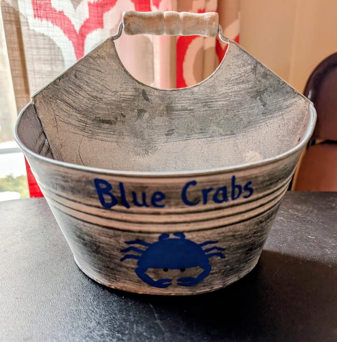 Blue Crab Galvanized Metal Storage Container - Etsy
