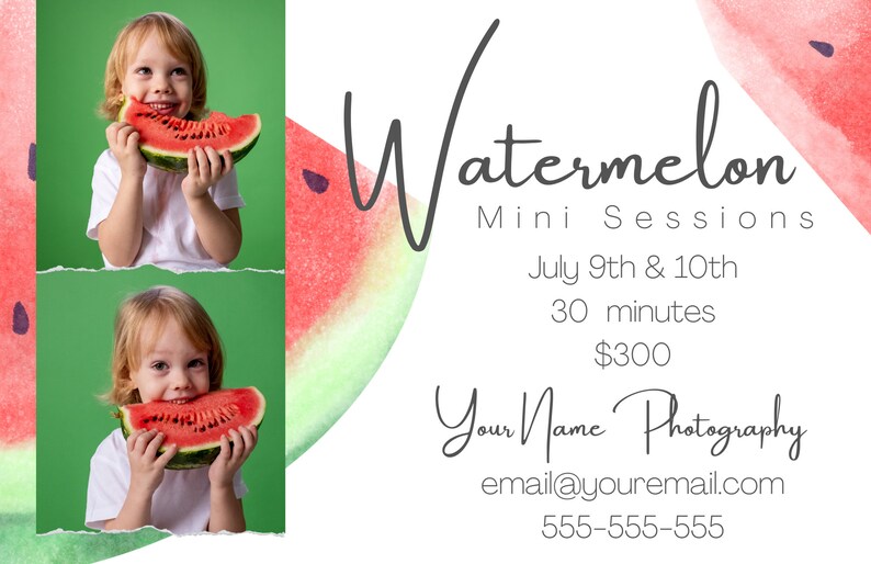 Watermelon Mini Session Canva Template for Summer Photoshoots, Easy to ...