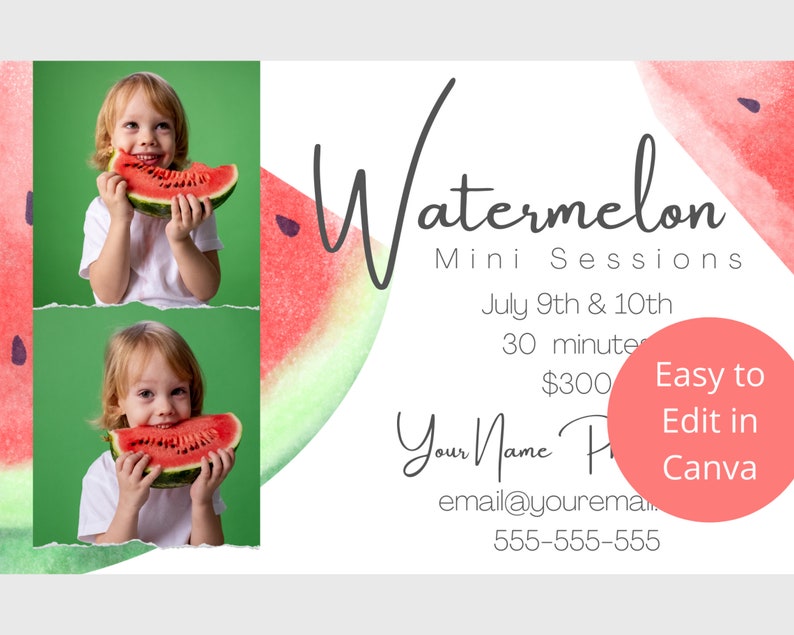 Watermelon Mini Session Canva Template for Summer Photoshoots, Easy to ...