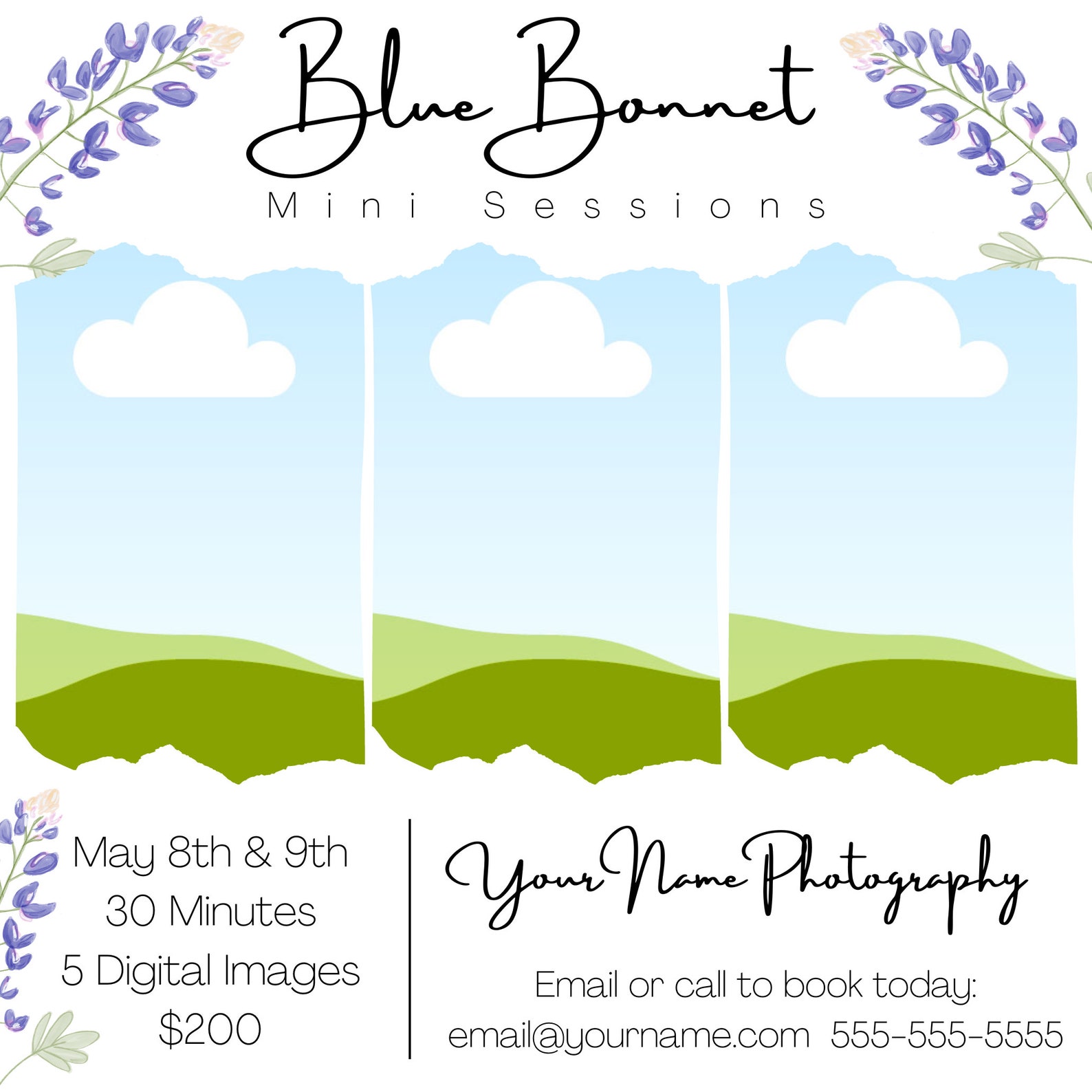 Blue Bonnet Mini Session Template: Square Promo Card (canva) - Etsy