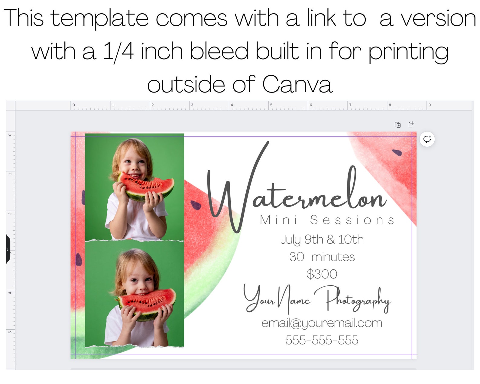 Watermelon Mini Session Canva Template for Summer Photoshoots, Easy to ...