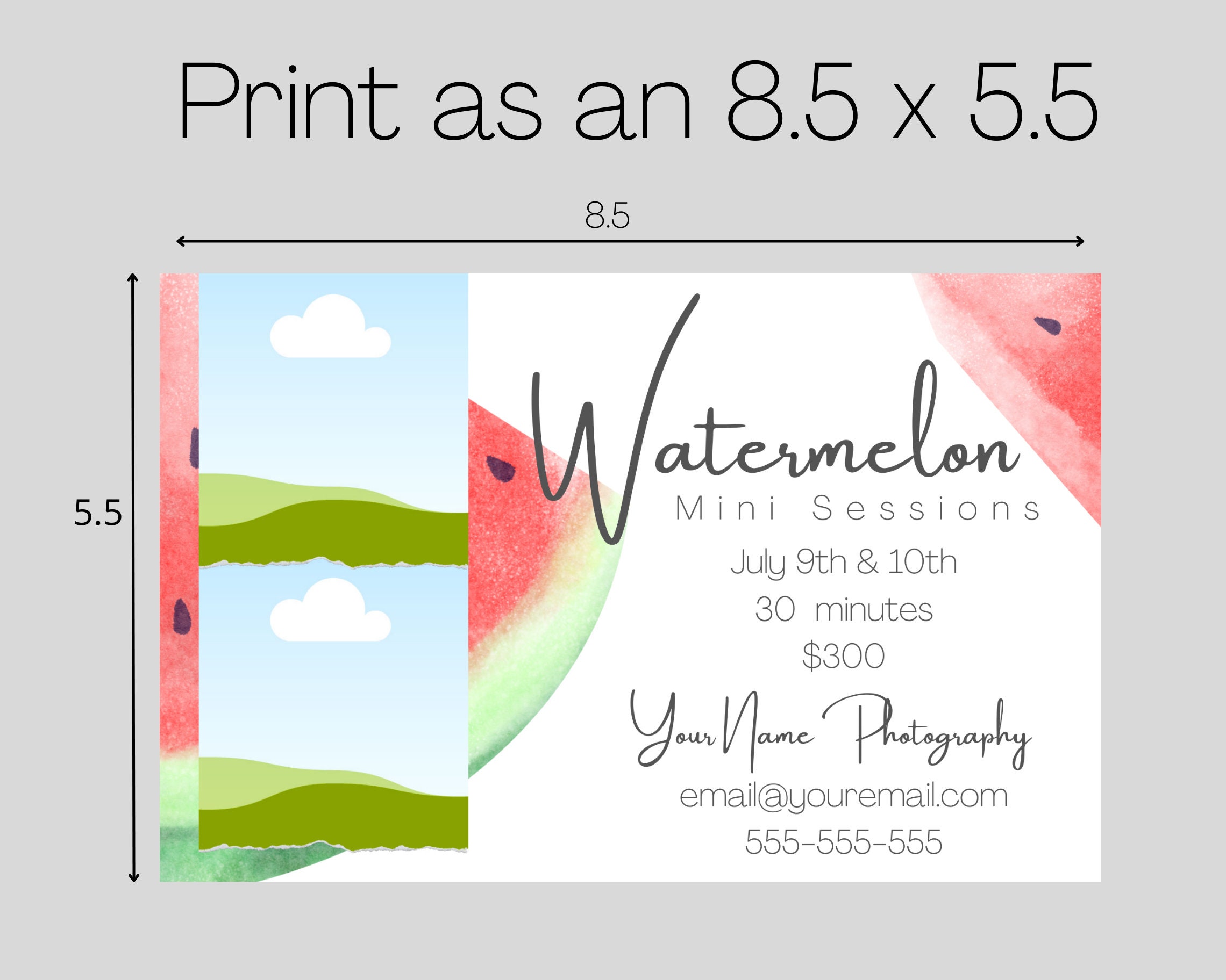 Watermelon Mini Session Canva Template for Summer Photoshoots, Easy to ...