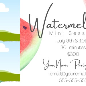 Watermelon Mini Session Canva Template for Summer Photoshoots, Easy to ...