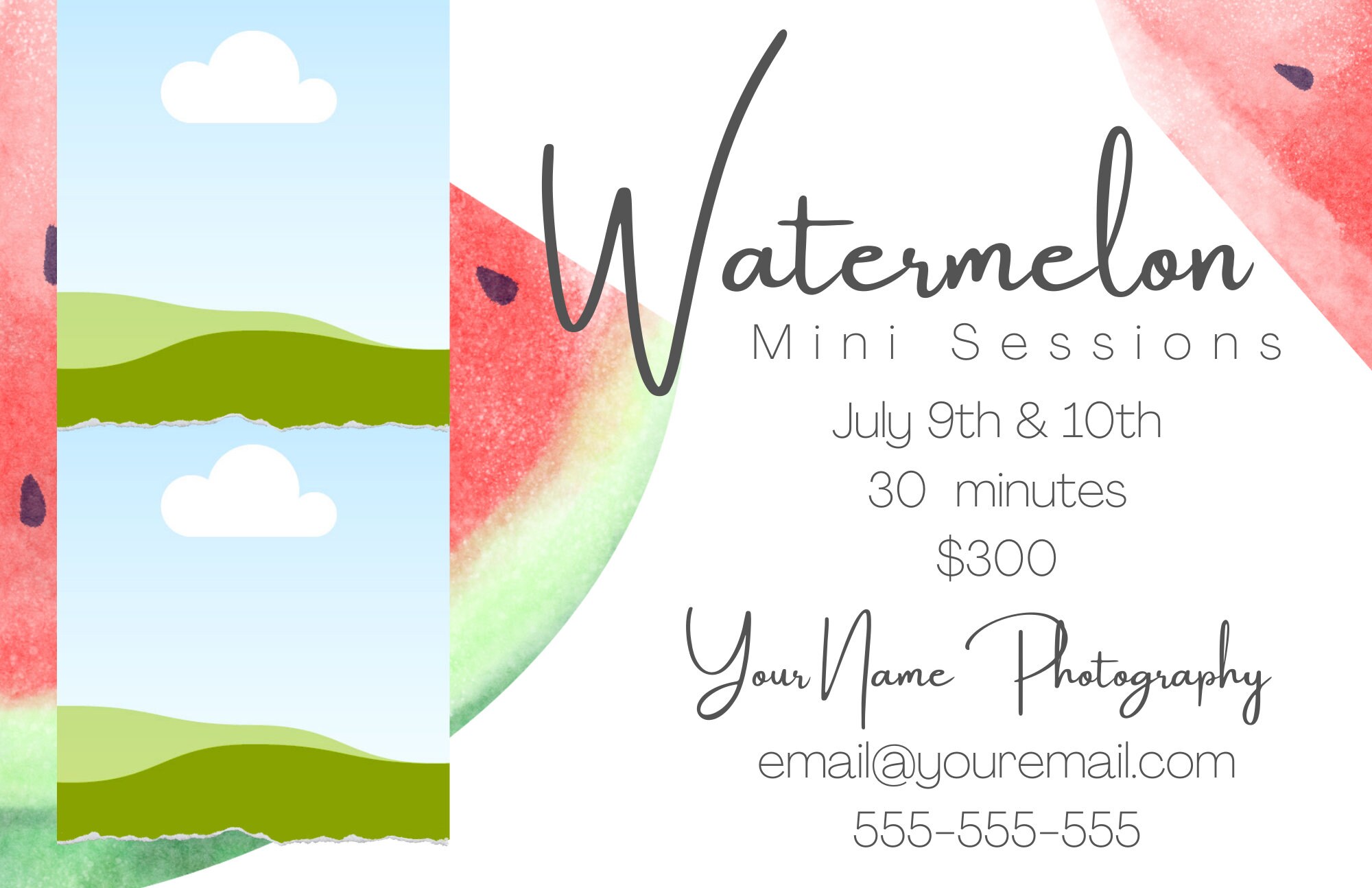 Watermelon Mini Session Canva Template for Summer Photoshoots, Easy to ...