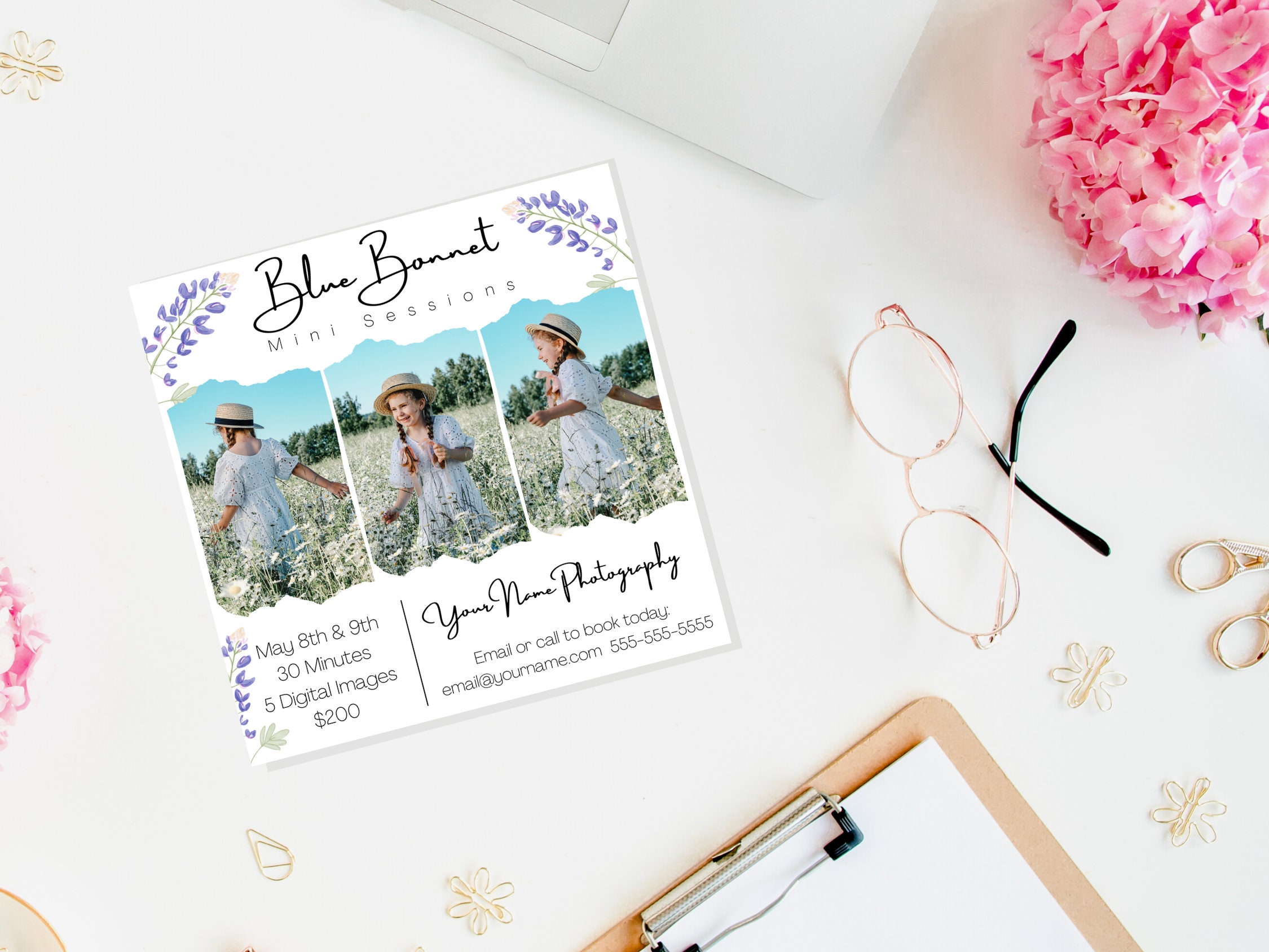 Blue Bonnet Mini Session Template: Square Promo Card (canva) - Etsy