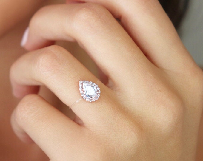 Sterling Silver Floating Ring Invisible Ring Unique Rings Pear Shaped ...