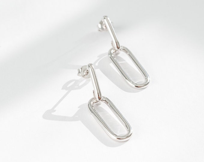 Sterling Silver Link Earrings - Gold Paperclip Link Earrings - Everyday ...