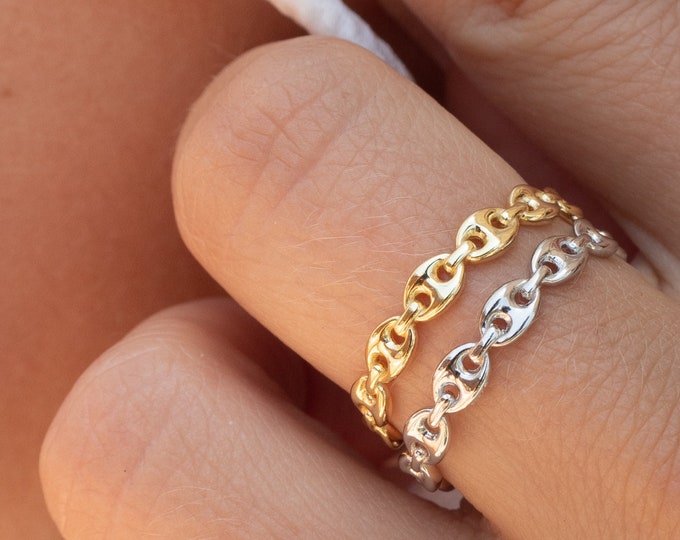 Sterling Silver / Gold Plated Mariner Chain Link Ring - Etsy