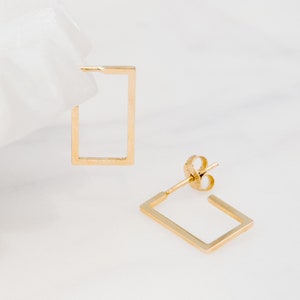 14kt Solid Gold Rectangle Hoops - Gold Geometric Hoops - Square Hoops ...