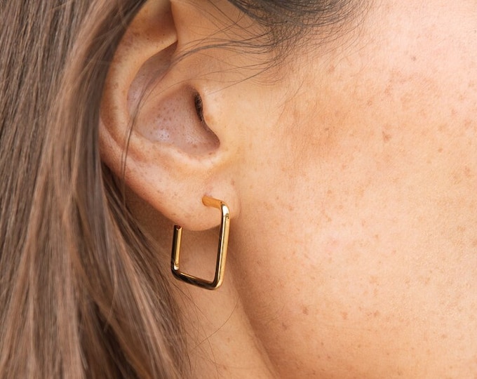 Gold Geometric Square Earrings | Square Hoop Earrings | Medium Size ...