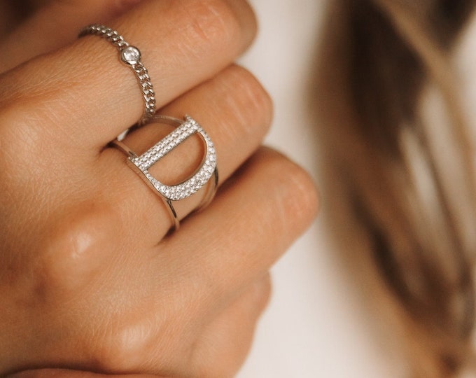 Silver / Gold Initial Ring, Large Inital Ring, Personalized Ring ...