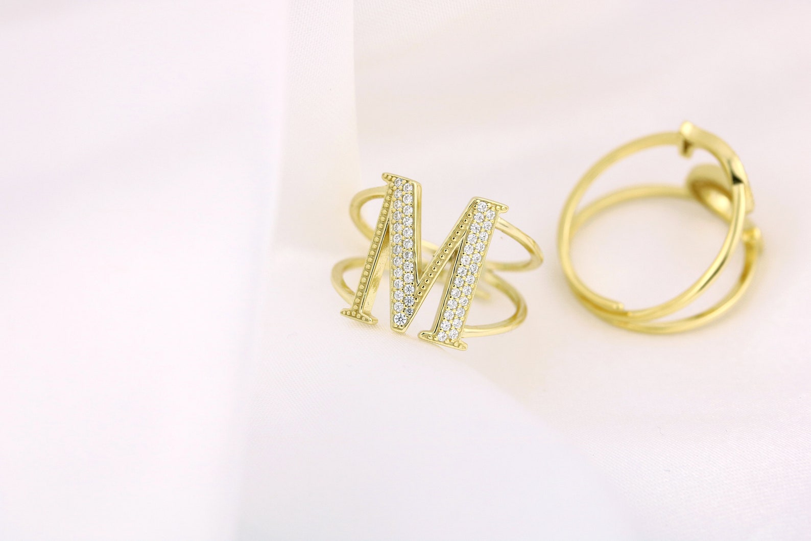 Silver / Gold Initial Ring Large Inital Ring Personalized - Etsy