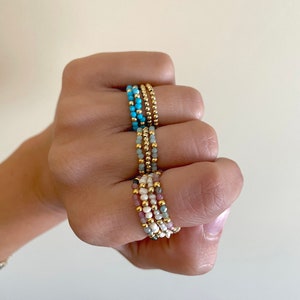 Gold Stretchy Bead Rings, Pearl Ring Band, Dainty Bead Ring, Gold Bead ...