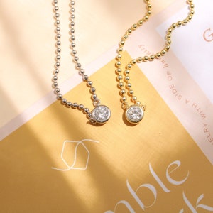 Sterling Silver Ball Chain Solitaire Necklace - Everyday Bezel Necklace ...