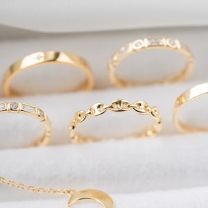 Sterling Silver / Gold Plated Mariner Chain Link Ring, Stackable Chain ...