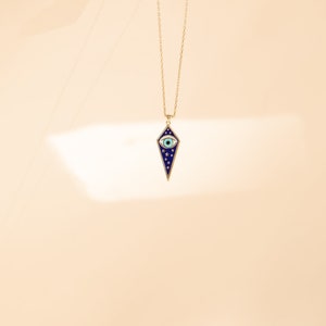 Yellow Gold Enamel Evil Eye Geometric Evil Eye Pendant Kite Shaped Evil Eye Pendant Dark Blue ...