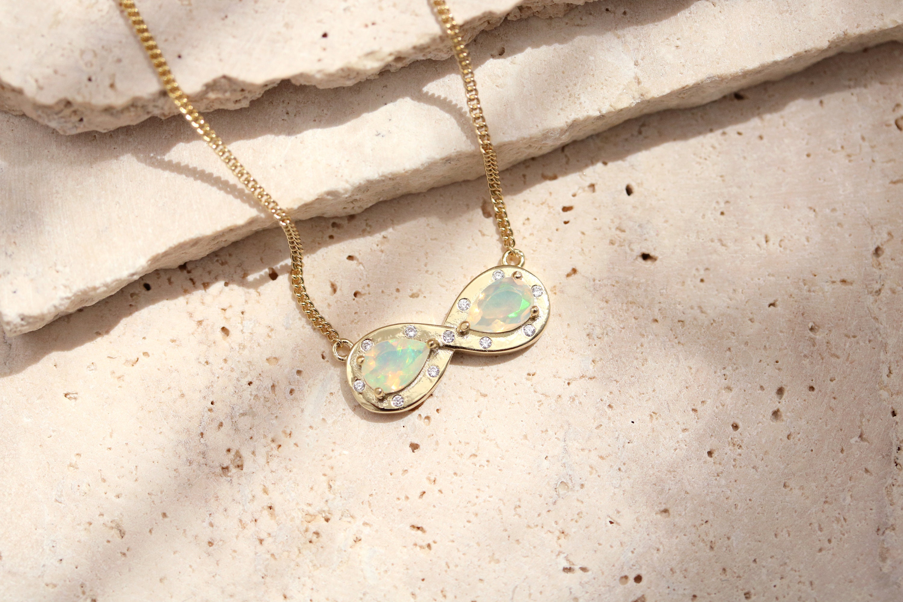 Gold Infinity Necklace Forever Necklace Unique Infinity Necklace Anniversary Gift Valentines Day Gift Opal Interlocking Necklace