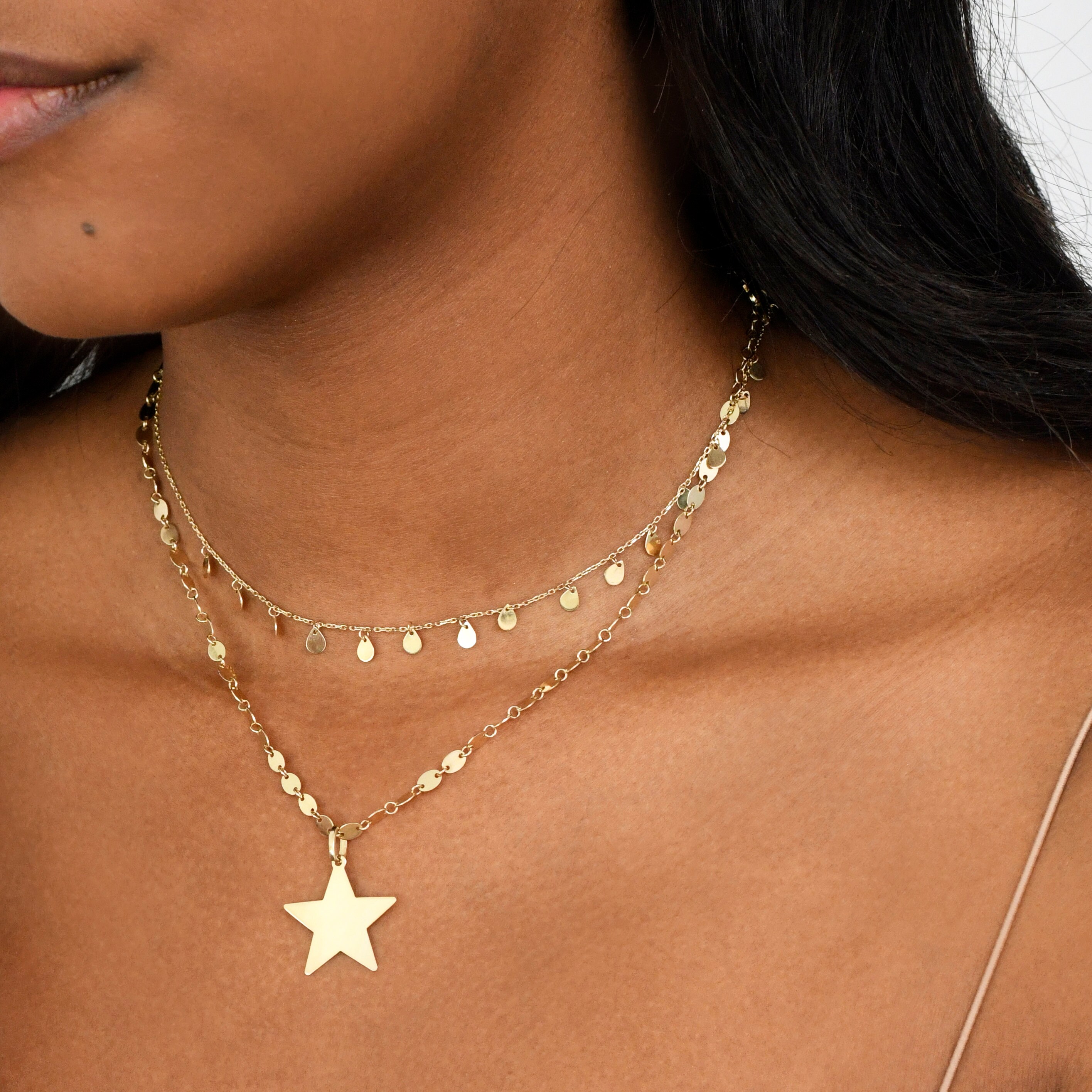 Solid 14kt Gold Star Necklace With Chain 14kt Gold Disc | Etsy