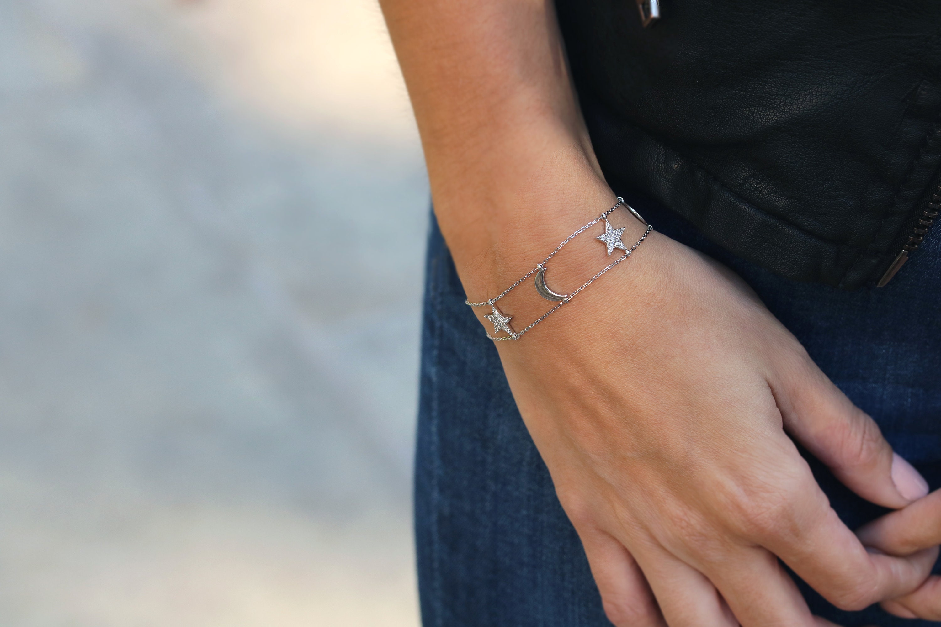 Sterling Silver Moon & Star Bracelet | Unique and Dainty Bracelet ...