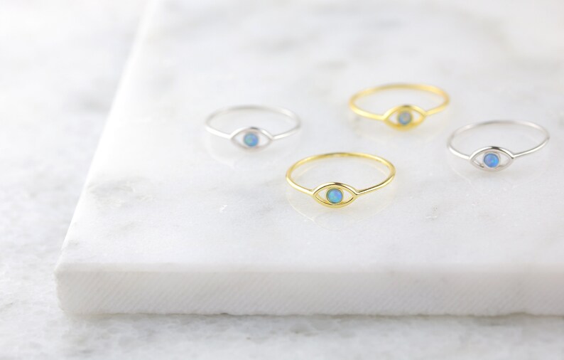 Sterling Silver / Gold plated Opal evil eye ring Dainty opal | Etsy
