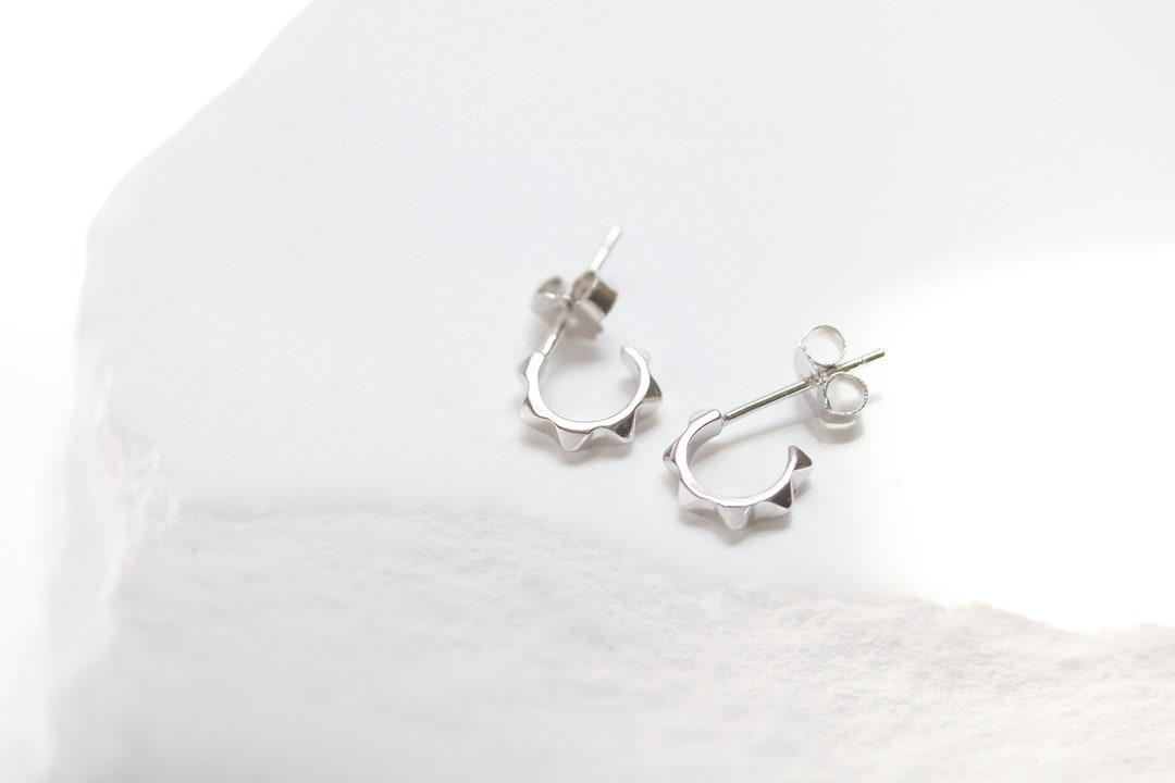 Sterling Silver Tiny Spike Huggies - Gold Mini Huggies With Post - Edgy ...