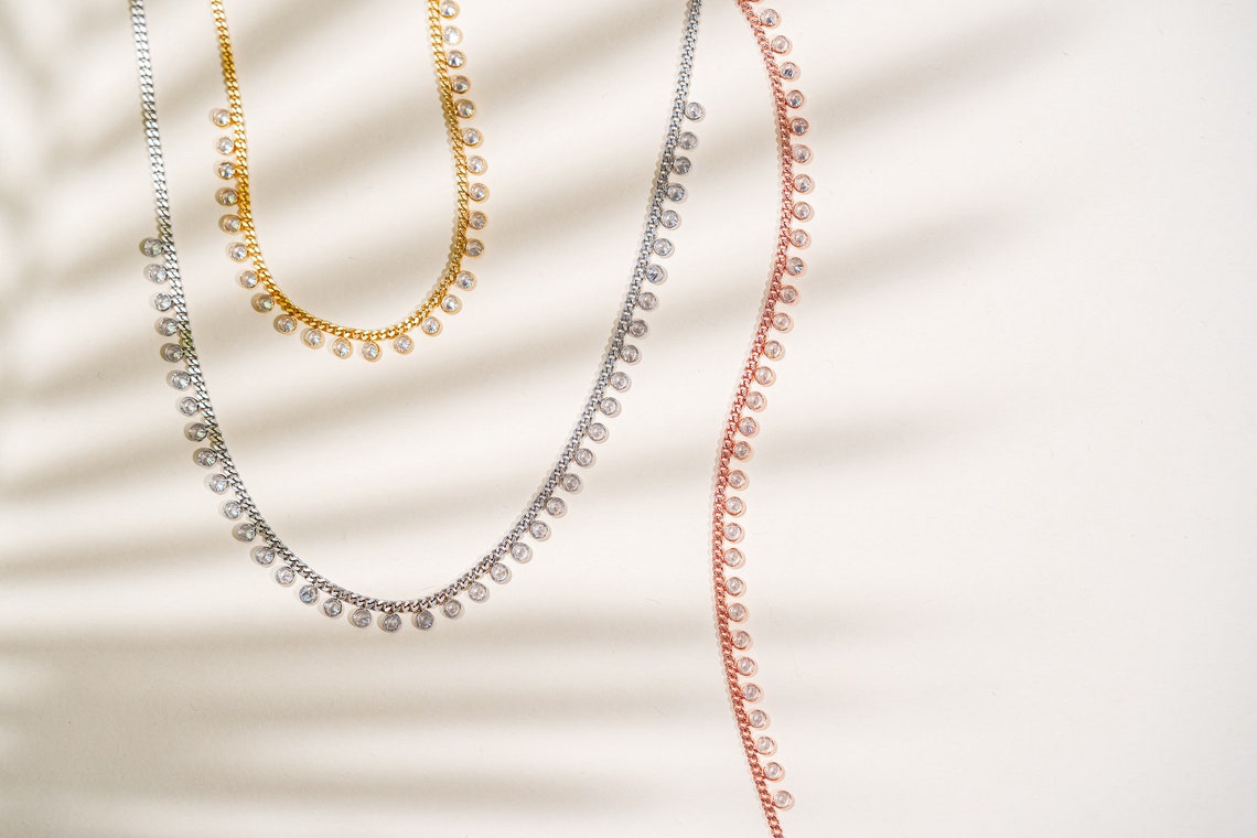 Sterling Silver - Rose Gold - Yellow Gold Baby Curb Chain With Cubic ...