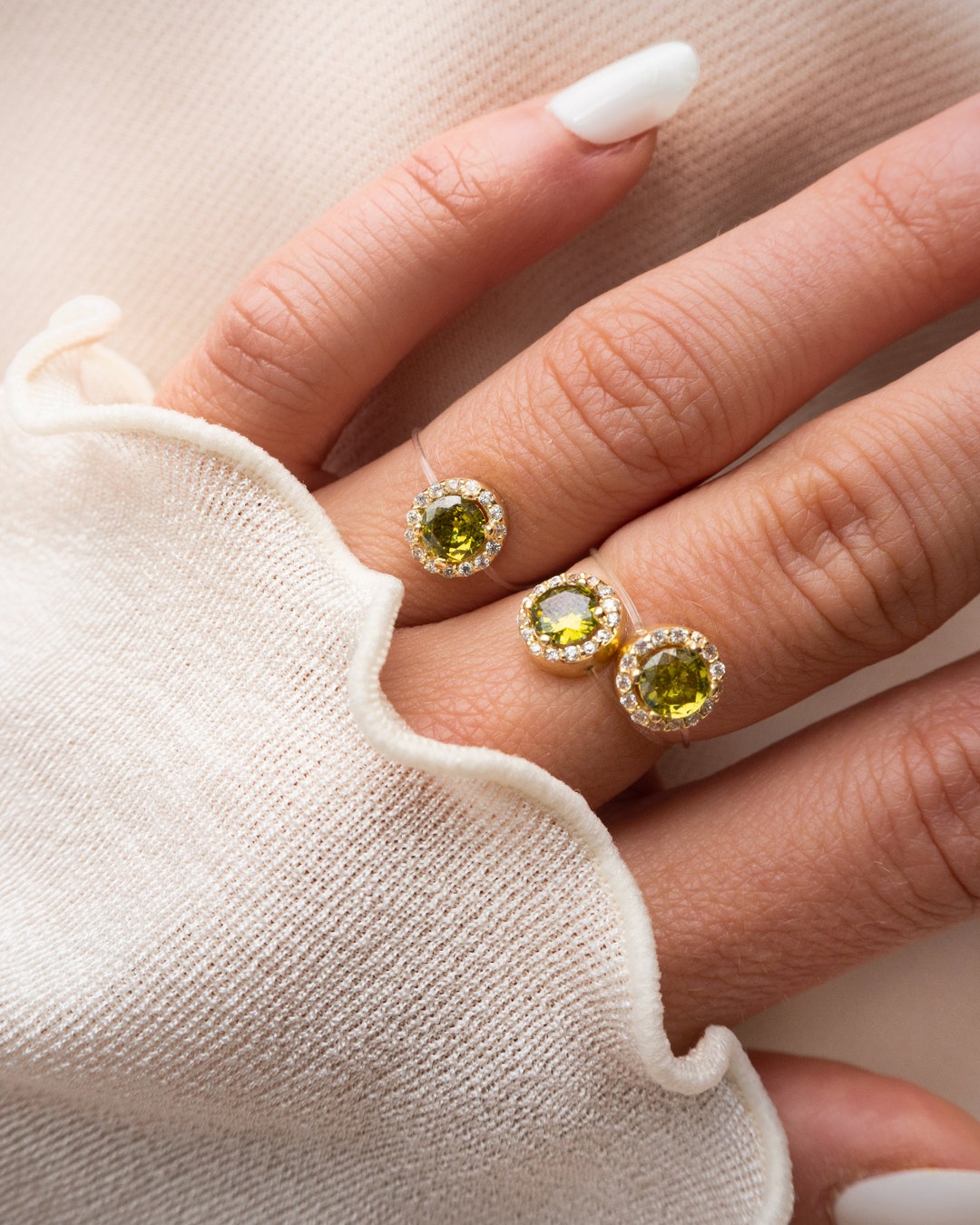Gold and Peridot Floating Ring - Invisible Ring - Floating Gem Ring ...