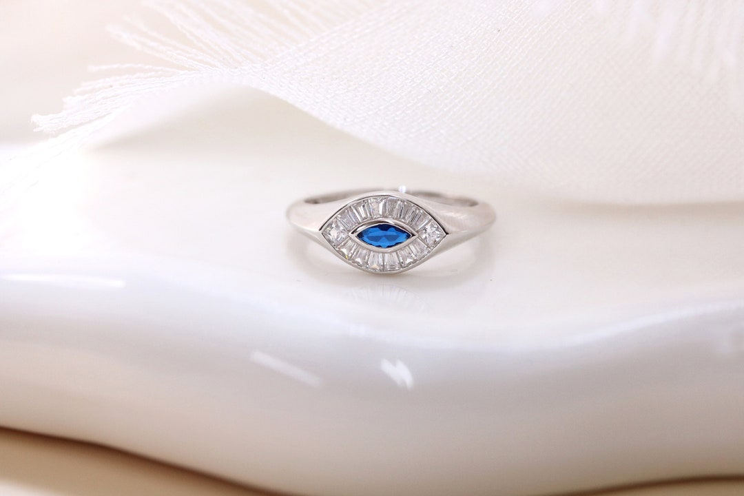 Sterling Silver Baguette Evil Eye Ring - Sapphire Evil Eye Ring ...