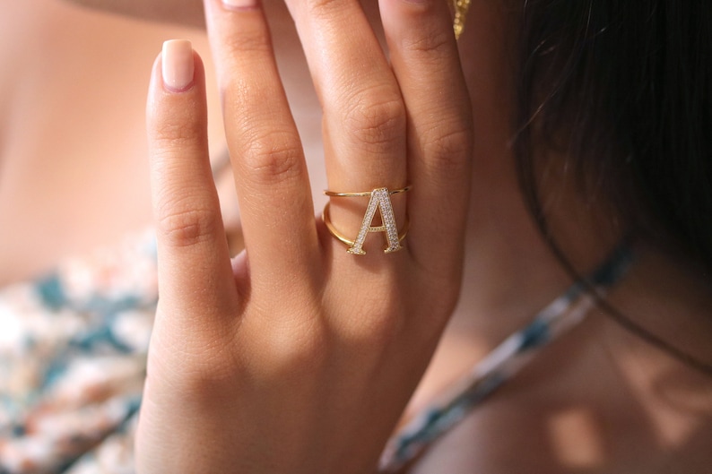 Silver / Gold Initial Ring Large Inital Ring Personalized - Etsy