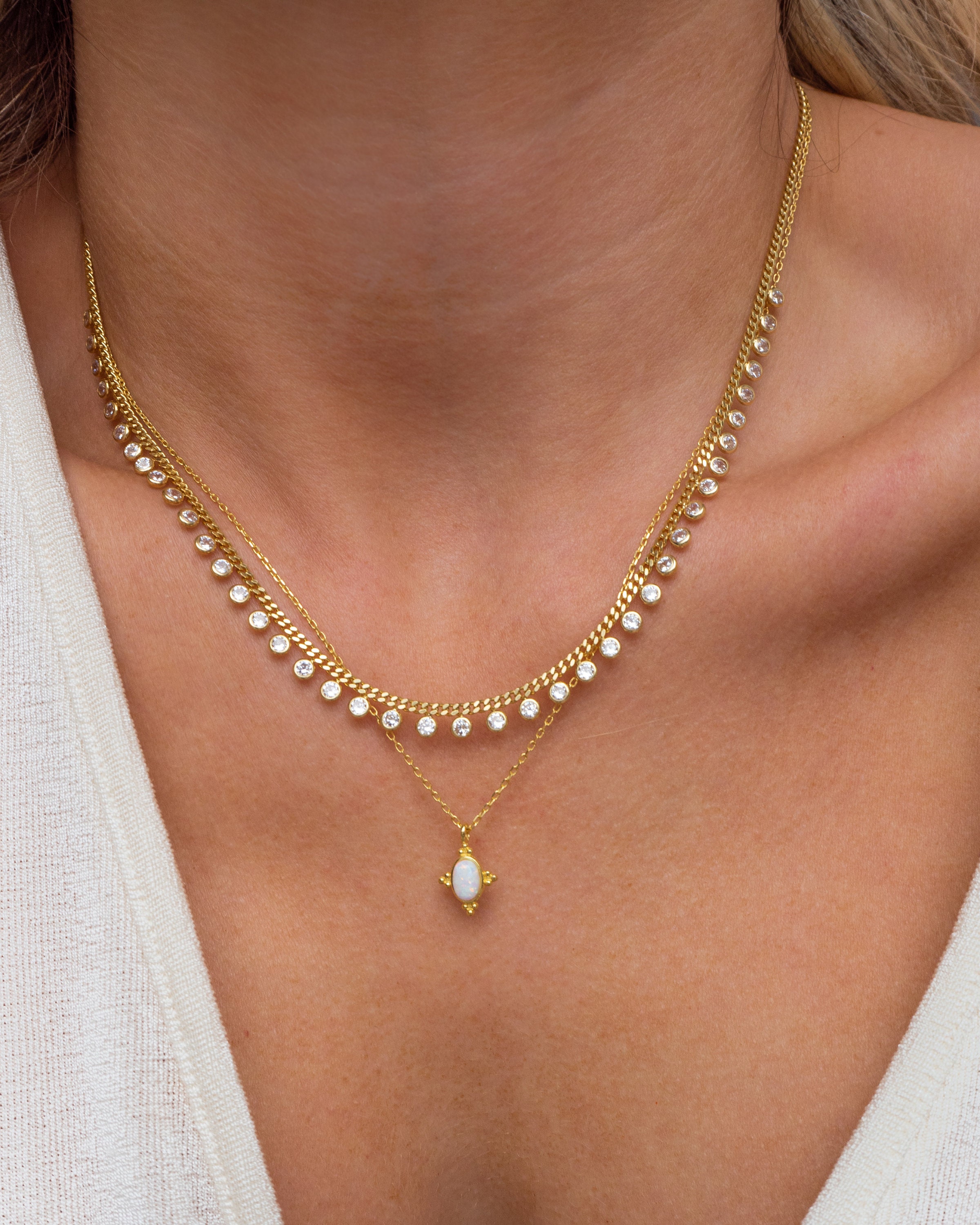 Sterling Silver Baby Curb Chain With Cubic Zirconia - Charm Necklace ...