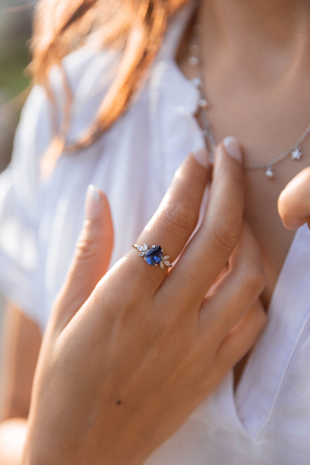 Sterling Silver Sapphire and Cubic Zirconia Ring | Cluster Ring ...