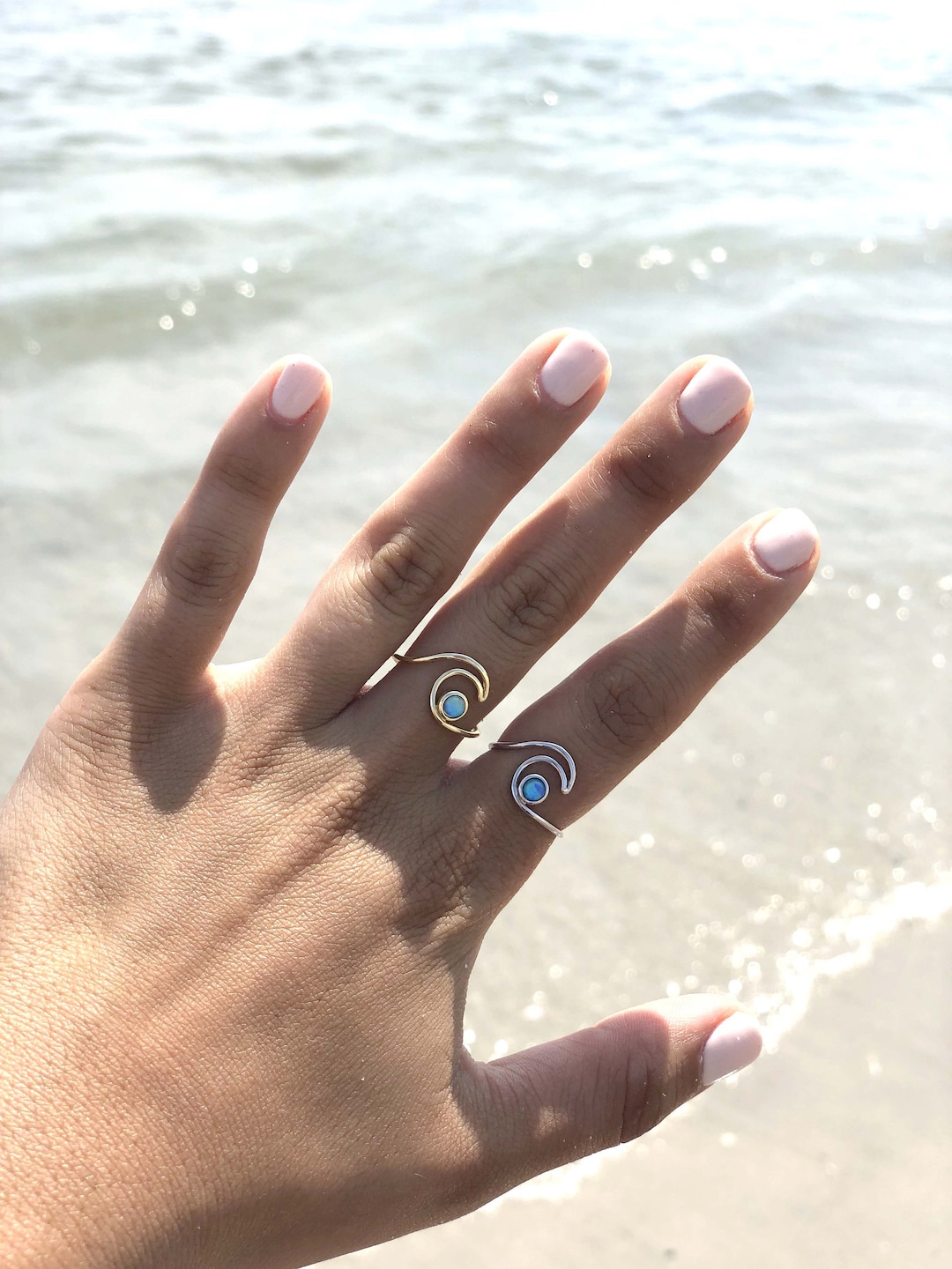 Sterling Silver Wave Ring | Opal Wave Ring | Ocean Ring | Unique Wave ...