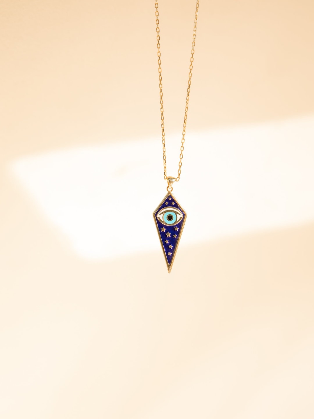 Yellow Gold Enamel Evil Eye Geometric Evil Eye Pendant Kite Shaped Evil ...