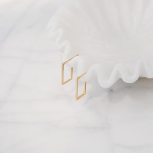 14kt Solid Gold Rectangle Hoops - Gold Geometric Hoops - Square Hoops ...