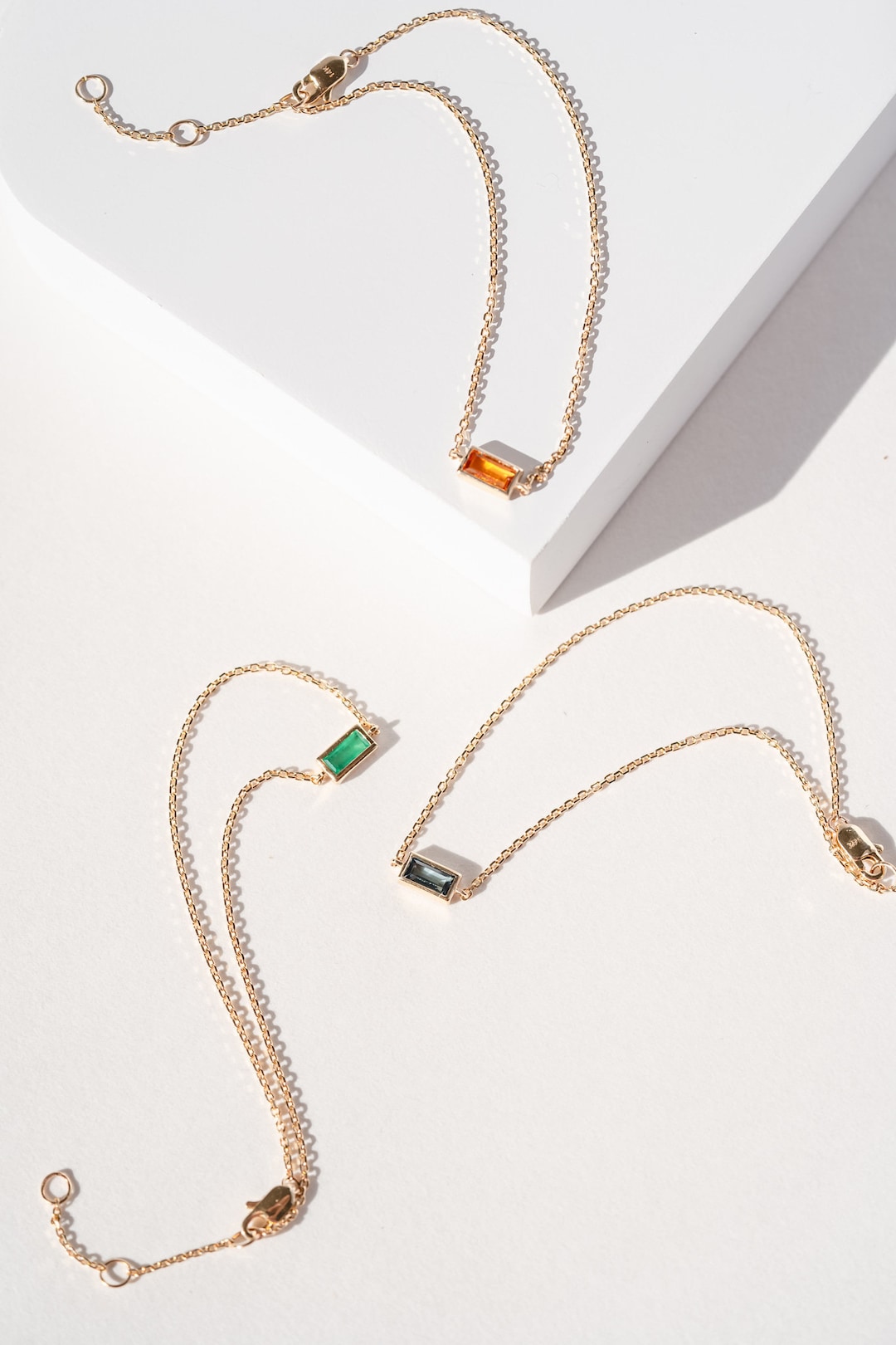 14kt CUSTOM Gold Birthstone Bracelets - Baguette Birthstone Bracelet ...