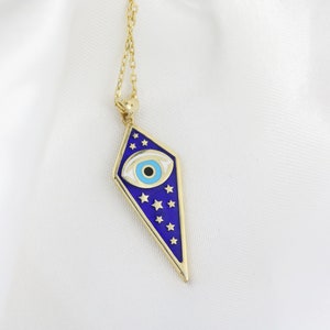 Yellow Gold Enamel Evil Eye Geometric Evil Eye Pendant Kite Shaped Evil Eye Pendant Dark Blue ...